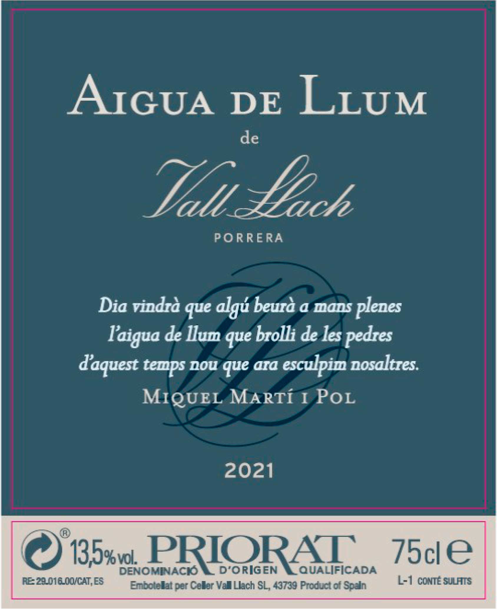 Aigua de Llum de Vall Llach 2021 - Celler Vall Lach